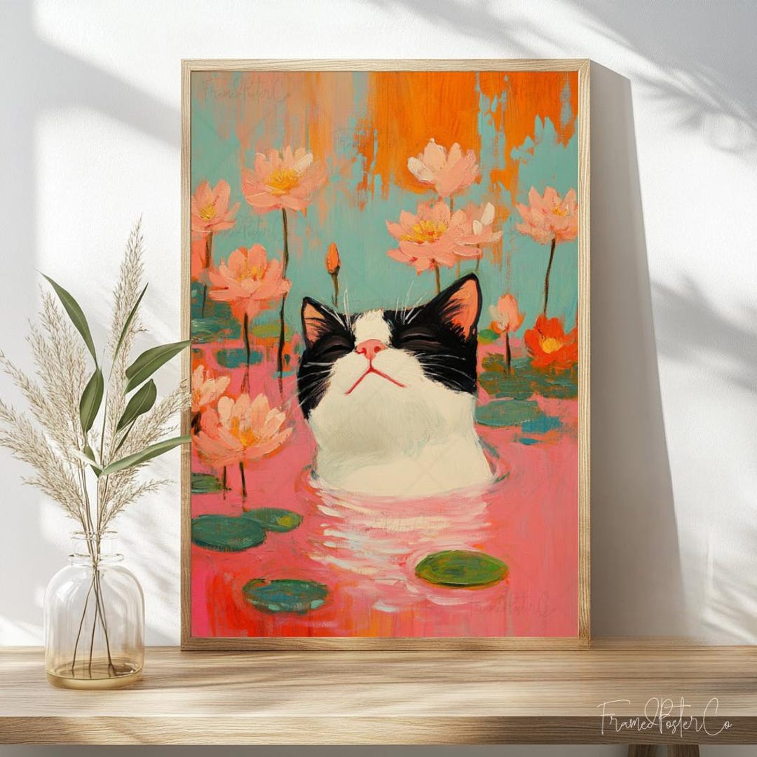 Cat Painting Claude Monet Cat Poster Monet Waterlily Cat Print Funny ...