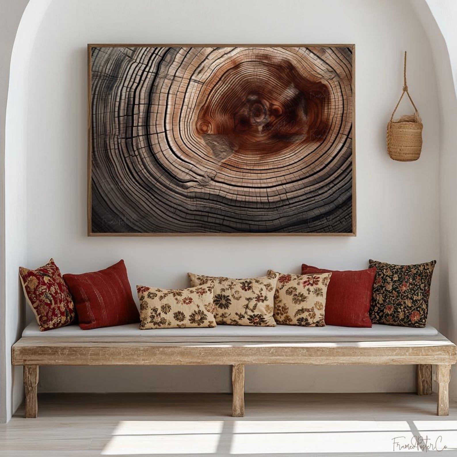 Tree Ring Framed Canvas Wall Art Rustic Wood Slice Art Tree Trunk Cross ...