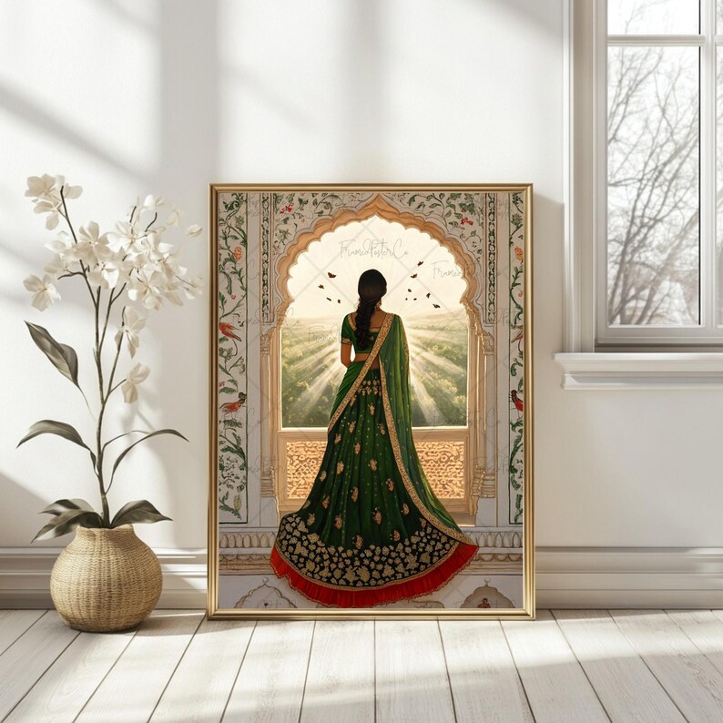 Indian Woman in Saree Framed Art Print Jaipur Palace Archway Artwork ...