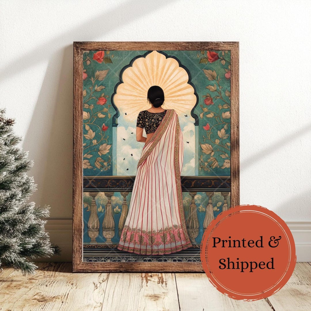 Indian Woman in Saree Framed Art Print Jaipur Palace Archway Artwork ...