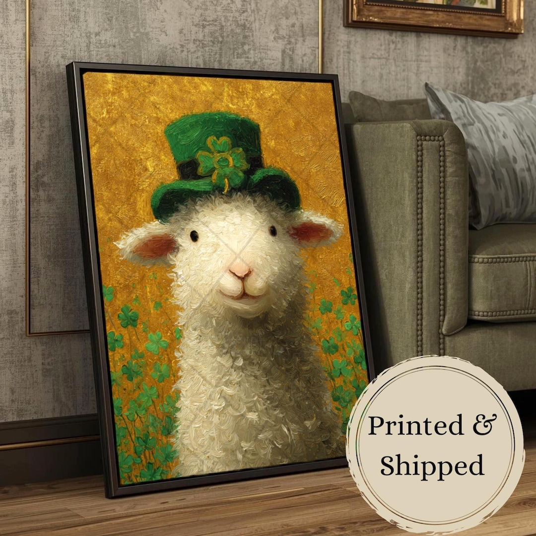 St Patrick’s Day Sheep Poster Four Leaf Clover Painting Irish Lamb Wall ...