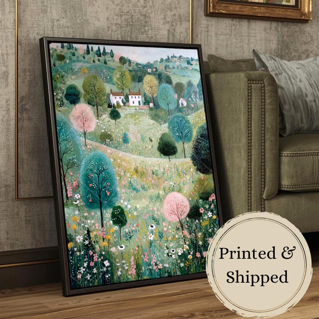 Boho Wildflower Painting Cottagecore Landscape Wall Art Whimsical ...