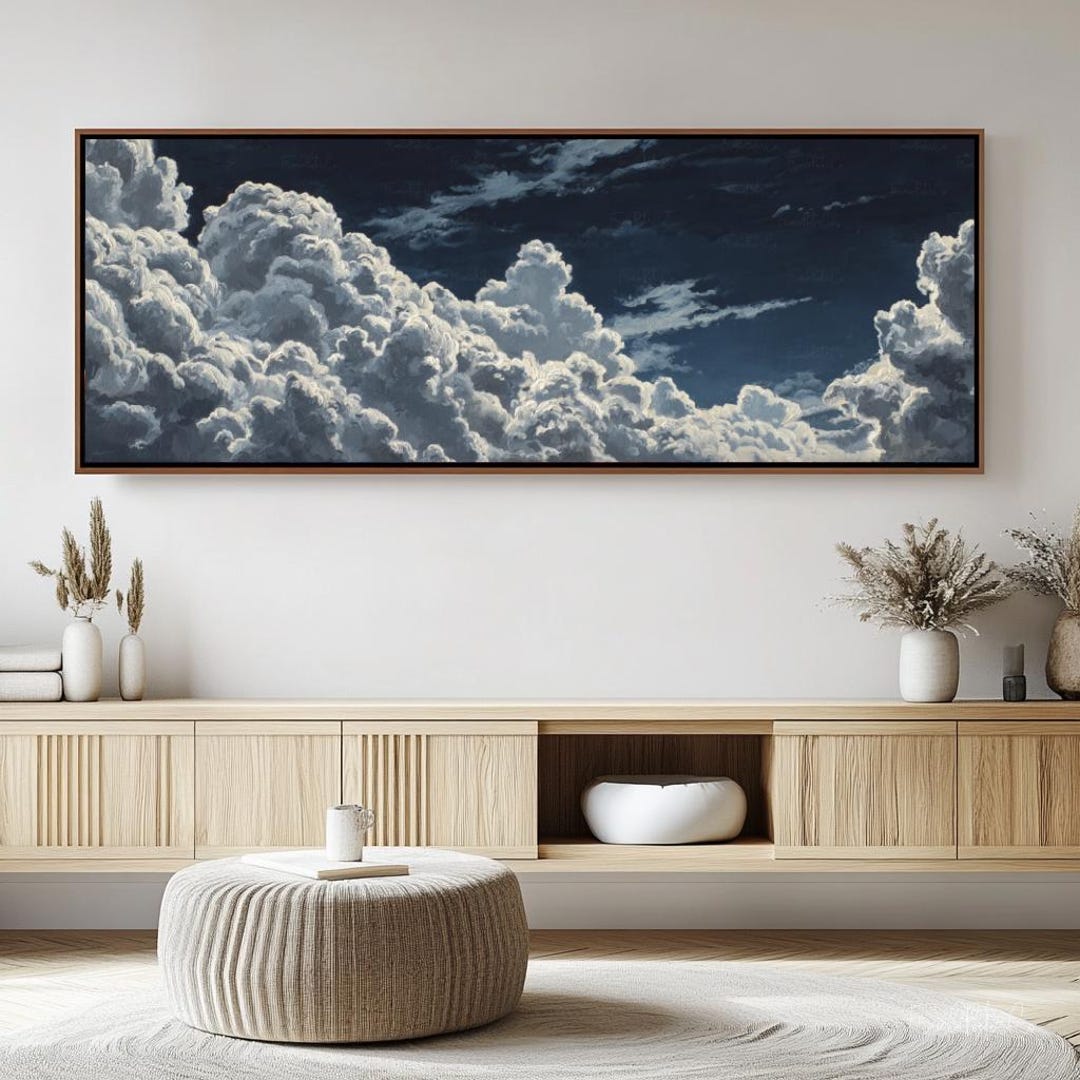 Dark Clouds Wall Art Blue White Cloud Framed Canvas Horizontal Wall Art ...