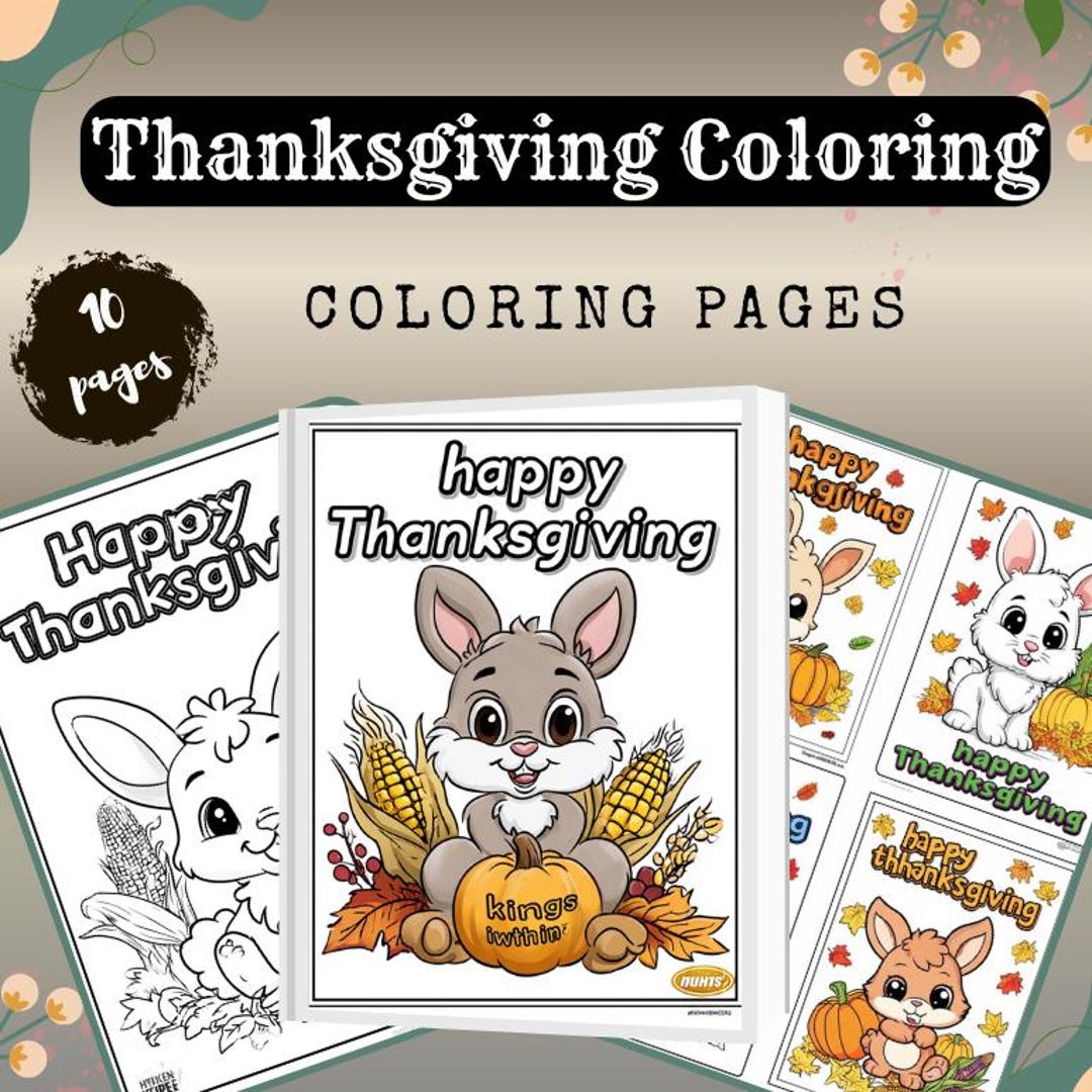 Thanksgiving Bunny Coloring Pages: Kawaii Fall Printable (digital ...