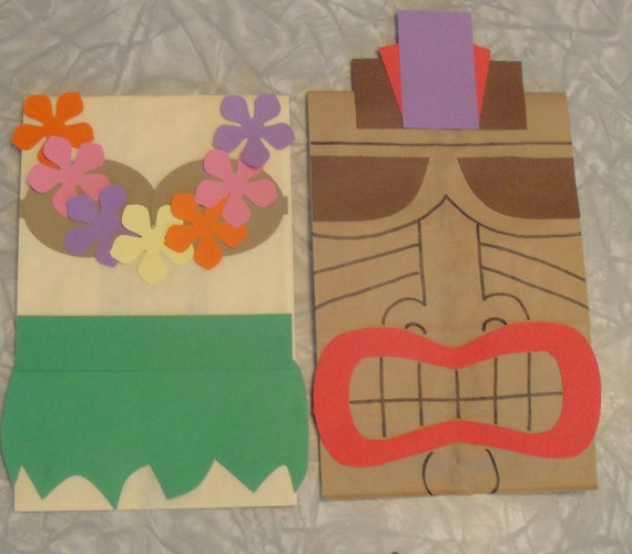 Hula Girl and Tiki Treat Sacks - Tropical LUAU Beach Polynesian Theme ...