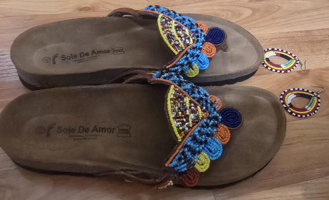 Beaded Handmade Women’s Slides – Elegant Bead Design Sandals – Unique ...