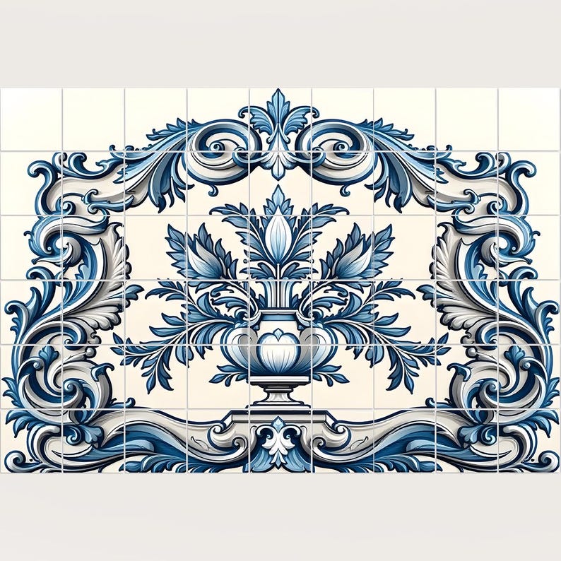Portuguese Delft Blue Tile Mural – Hand-glazed Ornate Ceramic Panel - Etsy