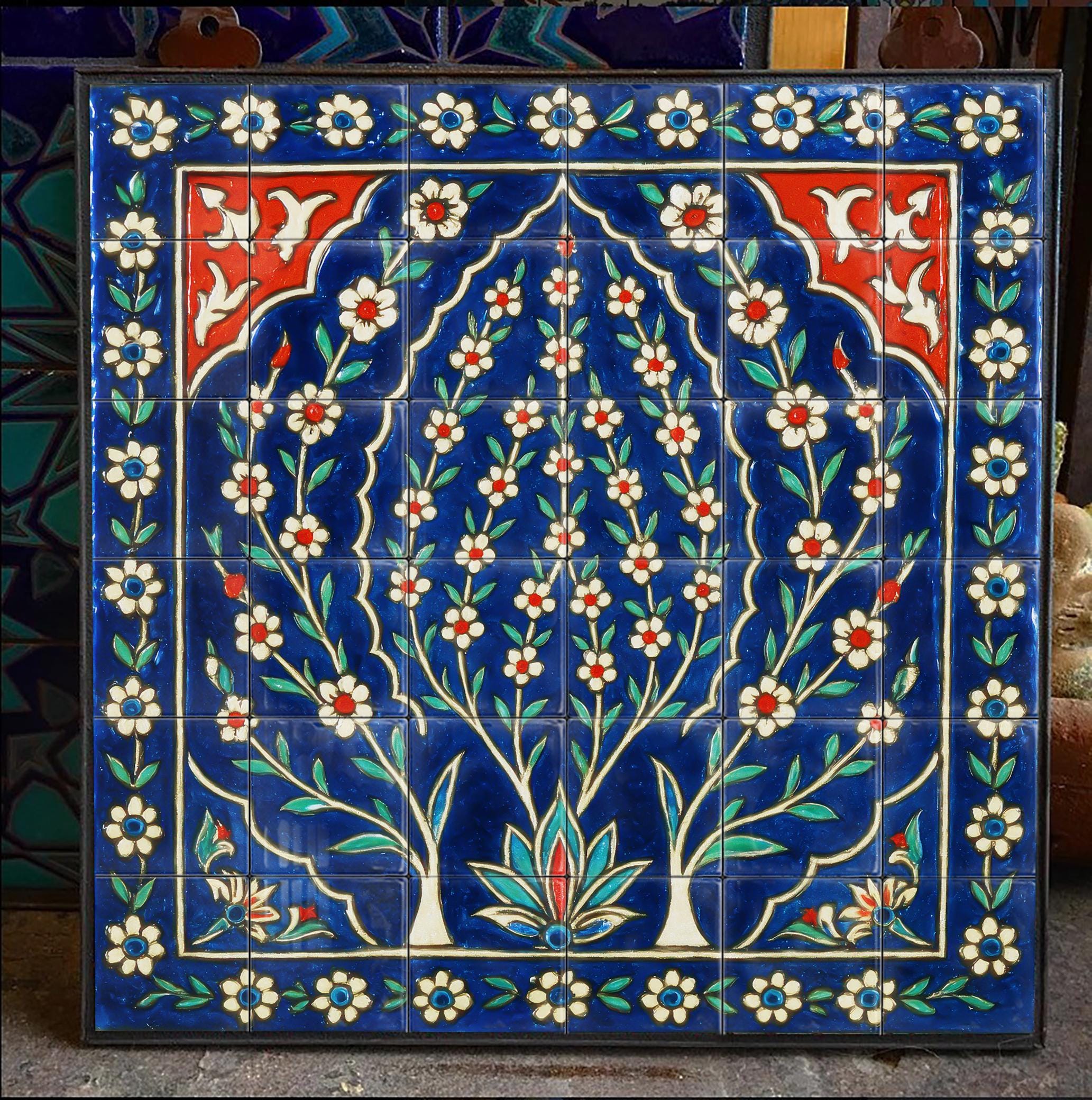 Hand-painted Turkish Tile Mural – Ottoman Floral Ceramic Backsplash - Etsy