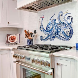 Blue Octopus Tile Mural – Splashback - Mediterranean Nautical Ceramic ...