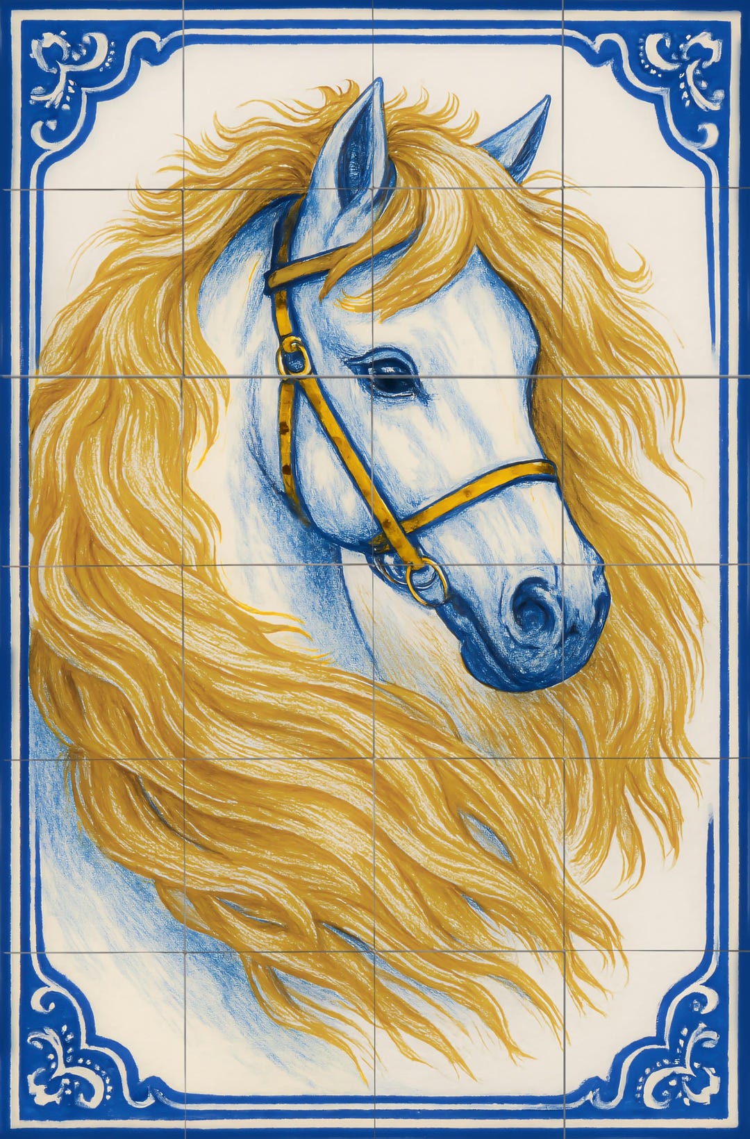 Hand-painted Wooden Horse Tile Mural, Portuguese Wall Decor, Portugal ...