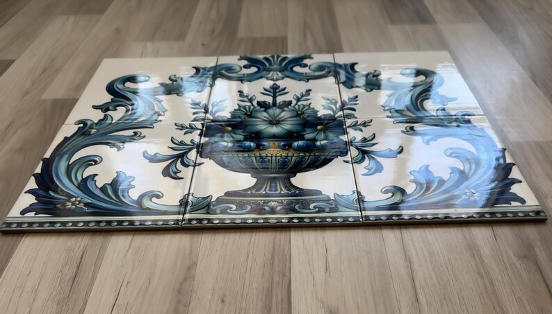 Delft Blue Baroque Floral Tile Backsplash – Mediterranean Ceramic Art ...
