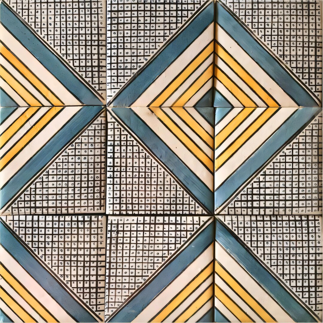 Handmade Geometric Wooden Tiles ( Set of 4 ) – Blue & Yellow Boho Decor ...