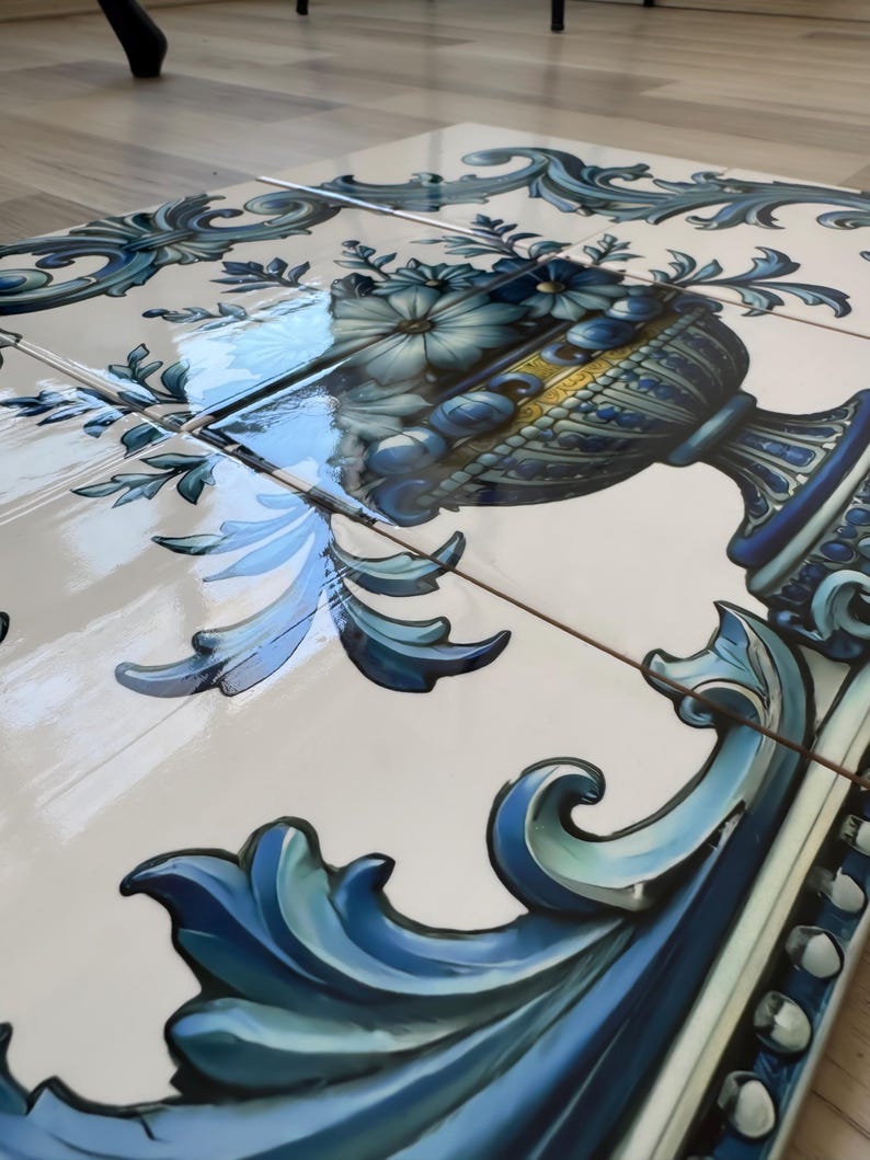 Delft Blue Baroque Floral Tile Backsplash – Mediterranean Ceramic Art ...