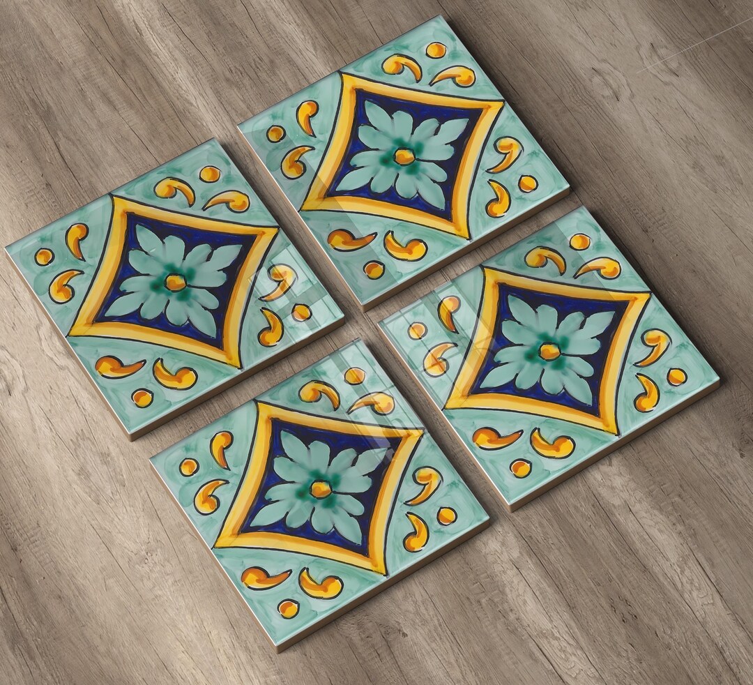 Mediterranean Bloom Tile Set – Pastel Floral Accent for Boho Interiors, Wooden Tile Set, DIY ...