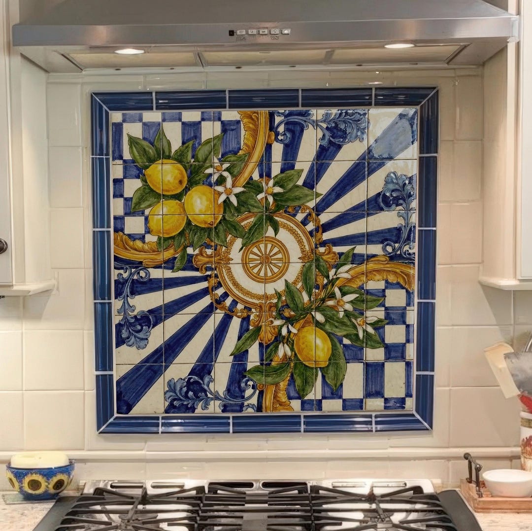 Lemon Kitchen Backsplash Mural - Hand Painted Ceramic Tile Panel ...