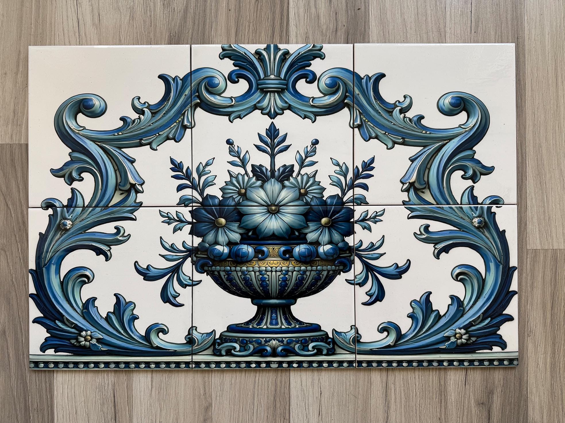 Delft Blue Baroque Floral Tile Backsplash – Mediterranean Ceramic Art ...
