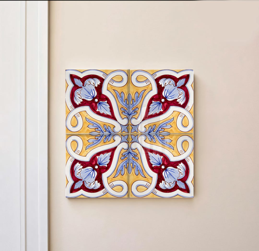 Hand Painted Ceramic Tile Panel | Portuguese Azulejo Inspired Decor ...
