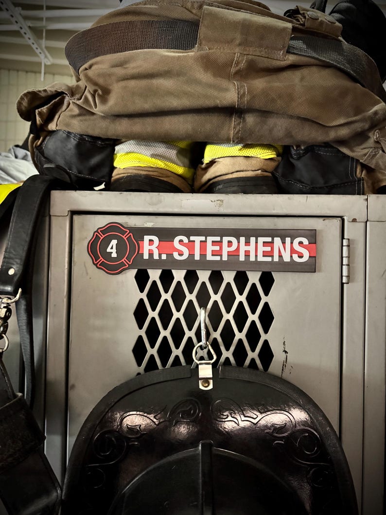 Custom Thin Red Line Firefighter Locker Nameplate – Black Magnetic ID ...
