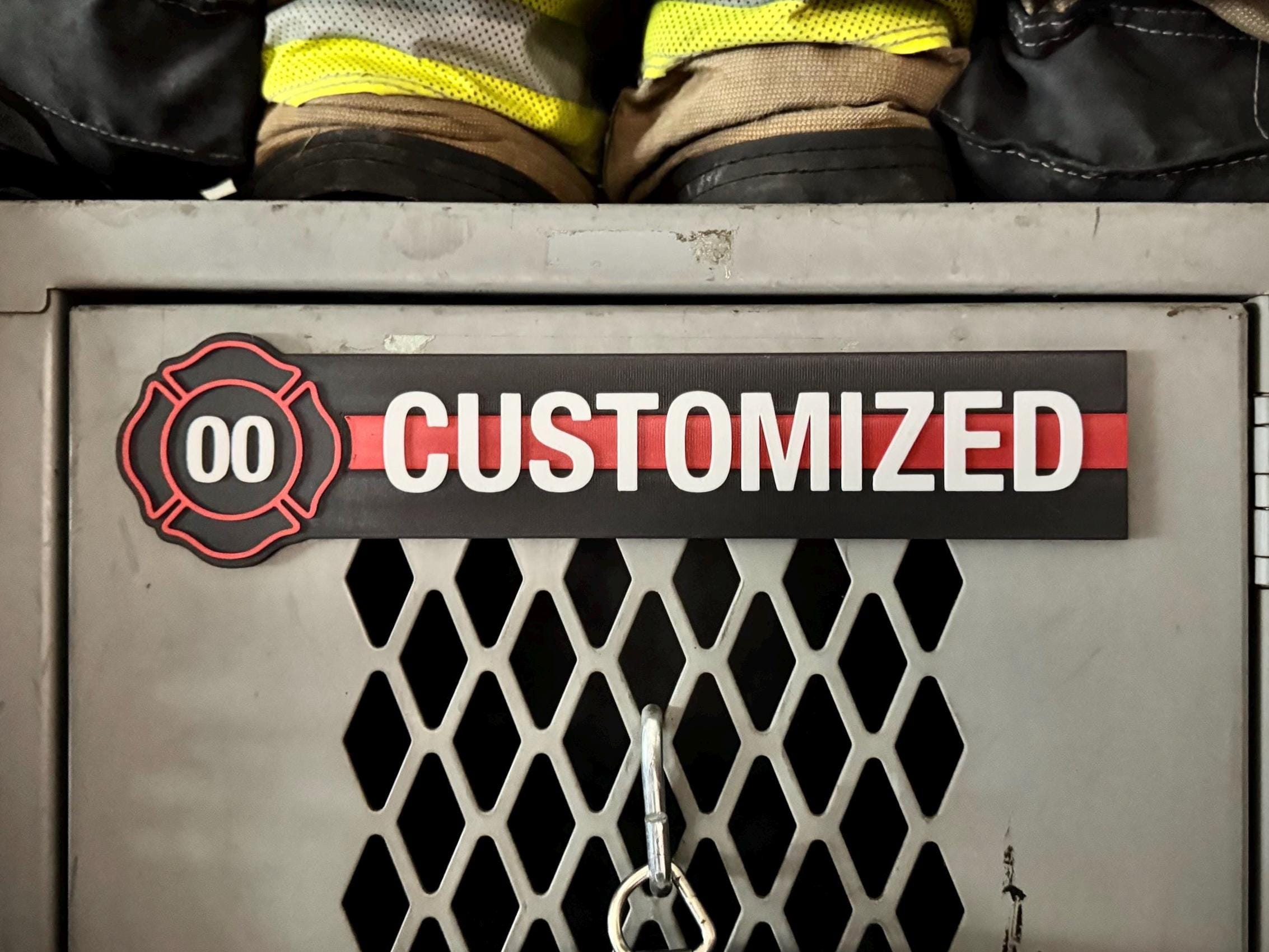 Custom Thin Red Line Firefighter Locker Nameplate – Black Magnetic ID ...