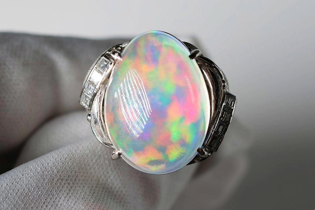 Platinum, Mexican Opal & Diamond Ring 14.86ctw, 13.75 Grams Natural ...
