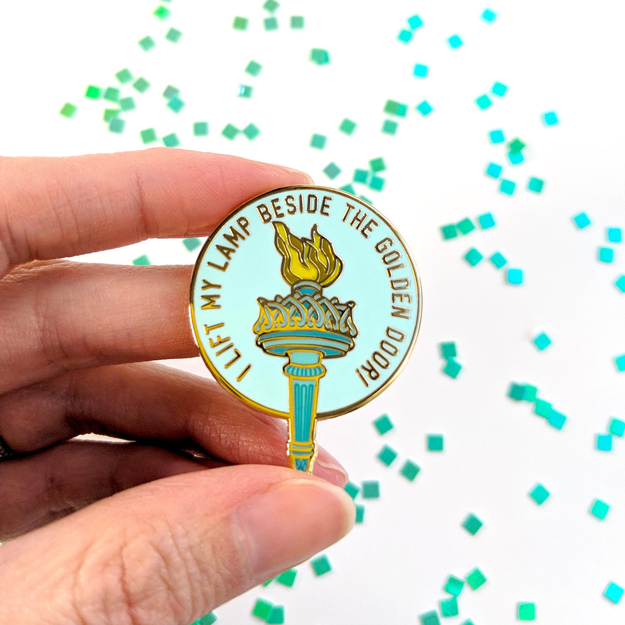 I Lift My Lamp Beside the Golden Door Pin, Immigration Enamel Pin - Etsy