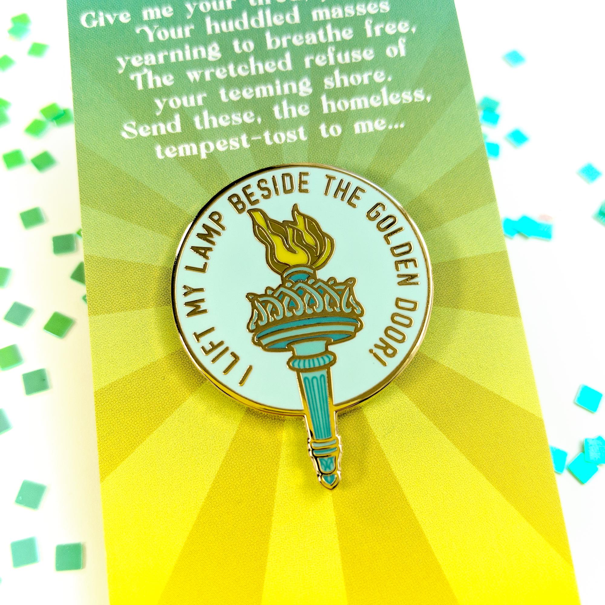 I Lift My Lamp Beside the Golden Door Pin, Immigration Enamel Pin - Etsy