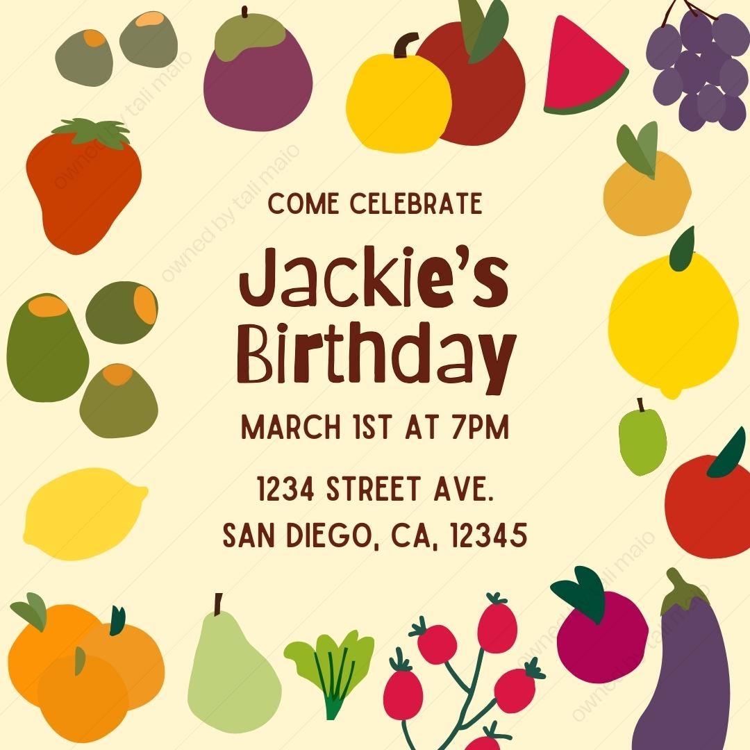 Fruit & Veggie Invitation | Editable Canva Template | Digital ...
