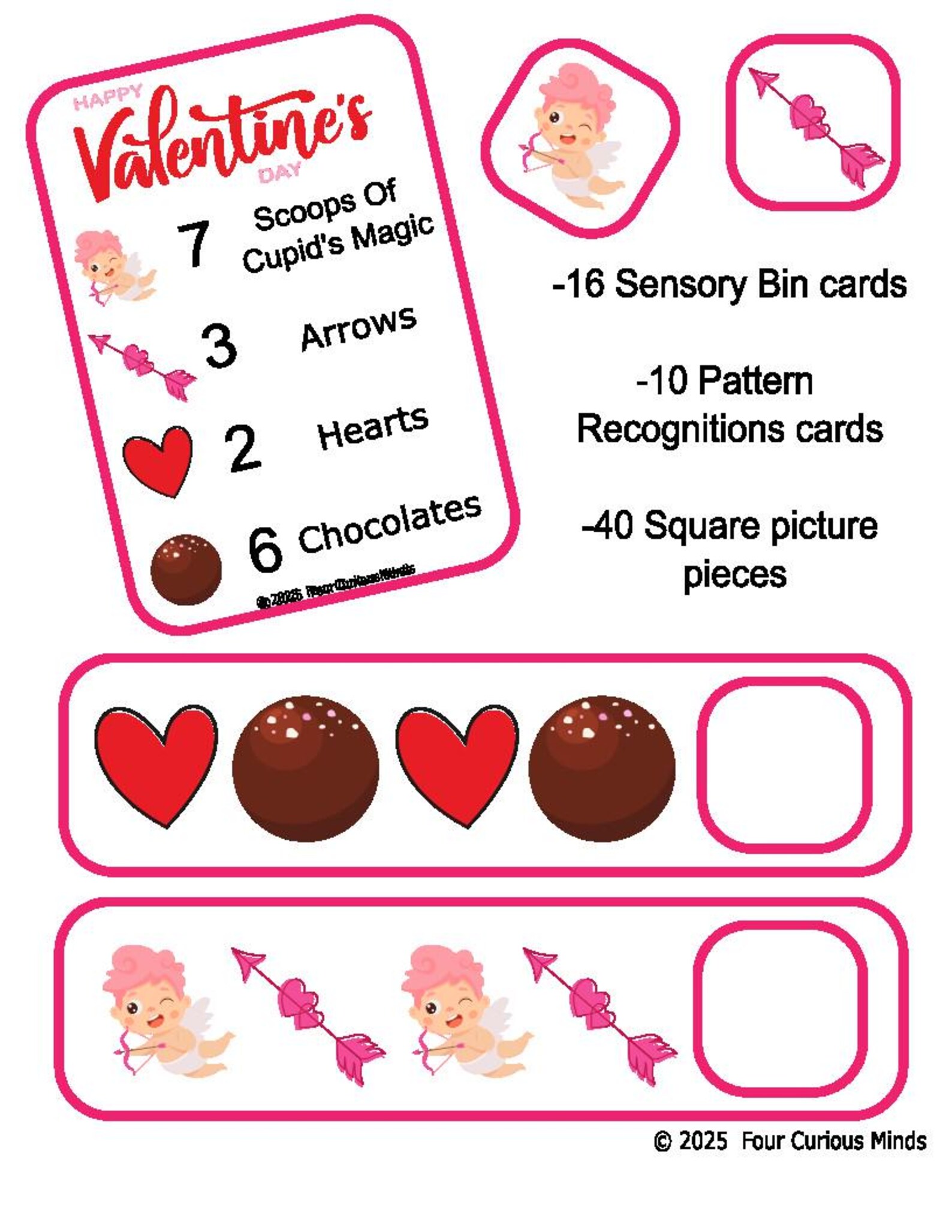 Valentine Sensory Bin Printable | Cupid Hearts & Chocolate Activity ...