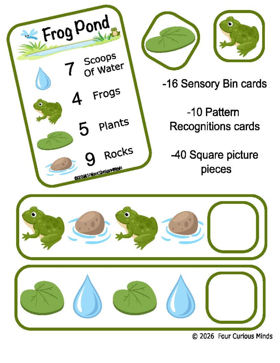 Frog Pond Sensory Bin Printable | Frogs, Lily Pads & Rocks | Preschool ...