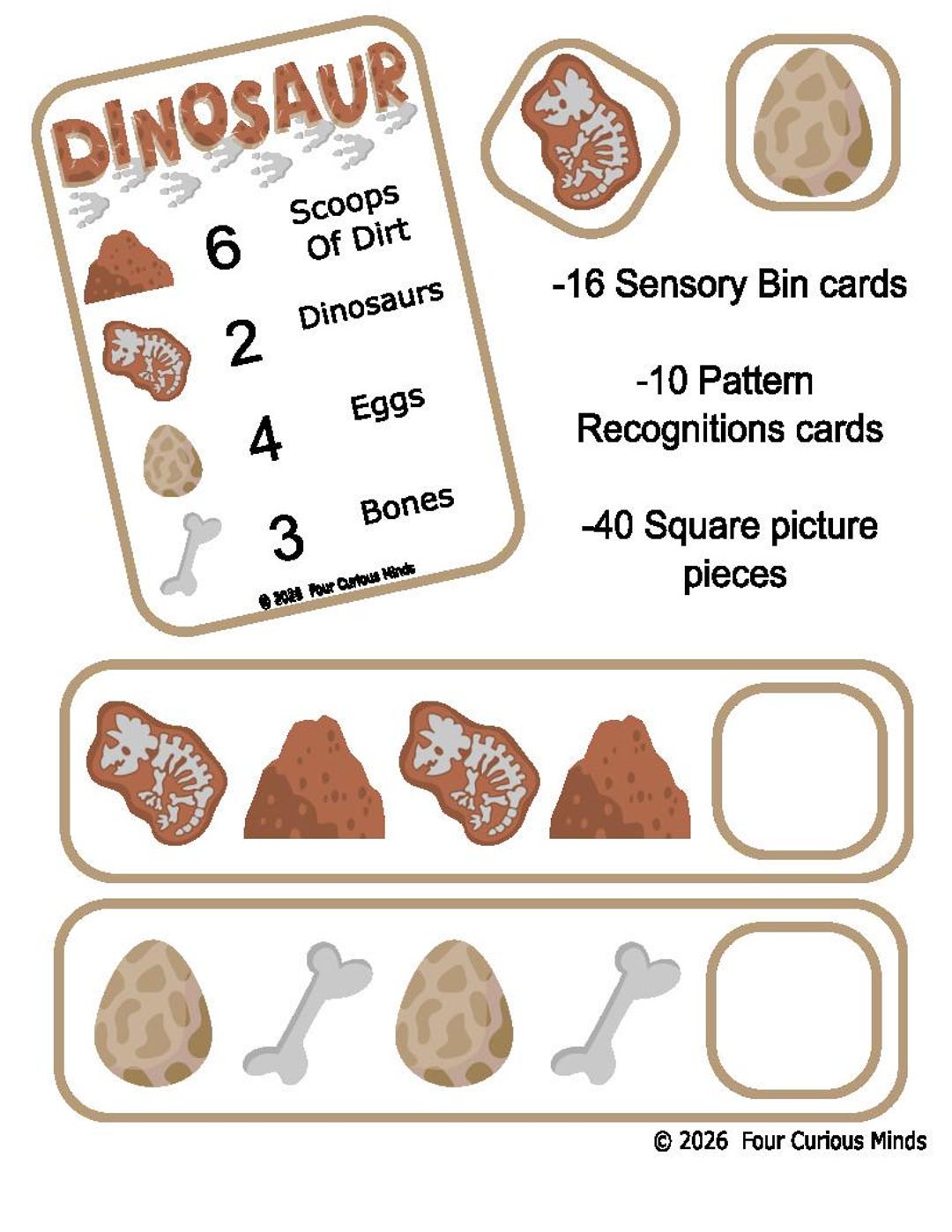 Dinosaur Dig Sensory Bin Printable | Fossil, Dino Skeleton Activity ...
