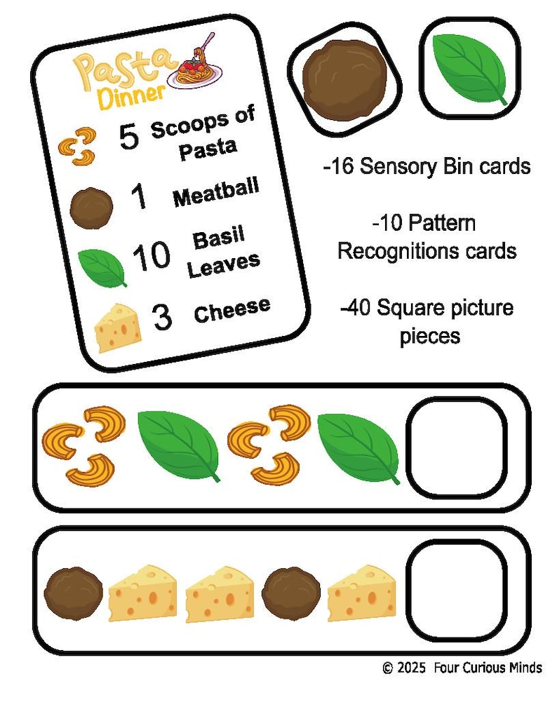 Pasta Dinner Sensory Bin Cards - Etsy