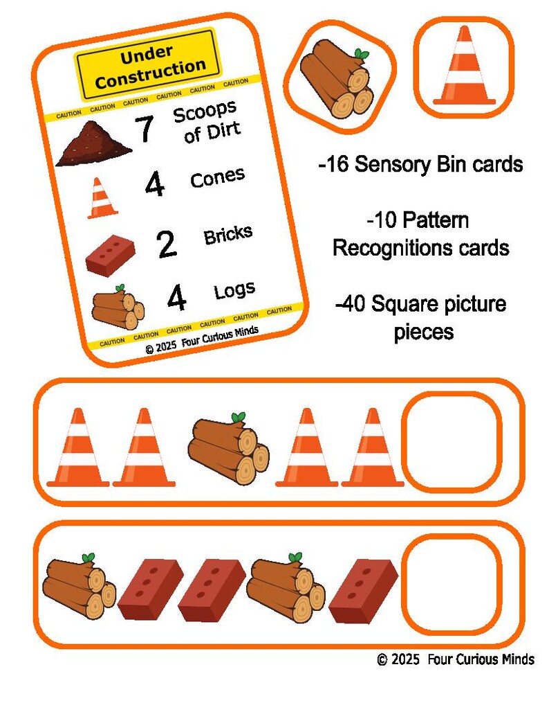 Construction Sensory Bin Printables | Menu Cards & Pattern Strips ...