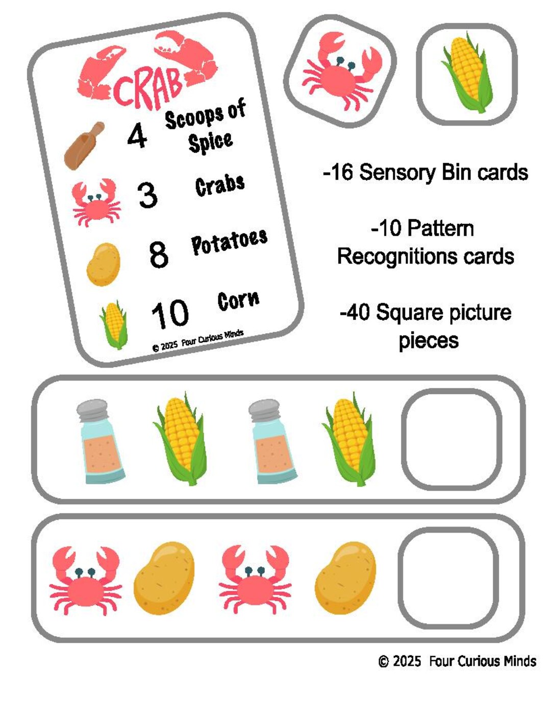 Crab Boil Sensory Bin Activity | Printable Learning Cards (digital ...