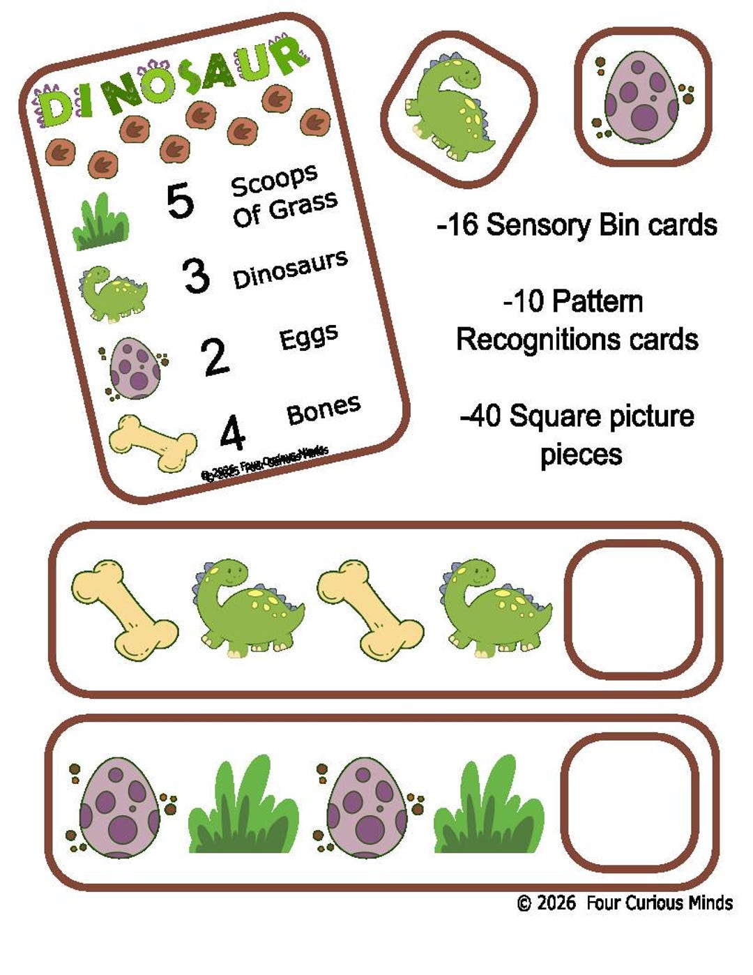 Dinosaur Sensory Bin Printable | Preschool Dino Dig Activity | Counting ...