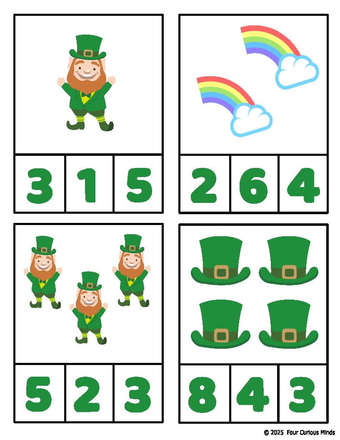 St. Patricks Day Number Clip Cards - Etsy