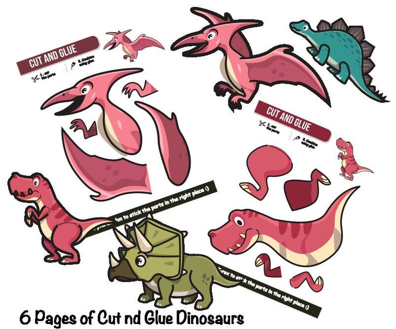 Dinosaur Cut and Glue Activity – 6 Printable Dinosaurs | Digital ...