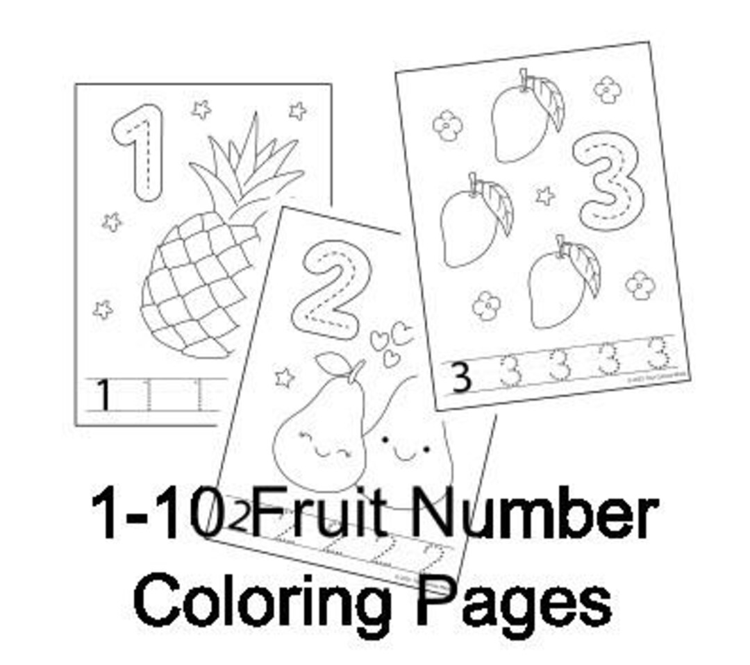 Fruit-themed Number Coloring Book – Numbers 1–10 Printable Pages for ...