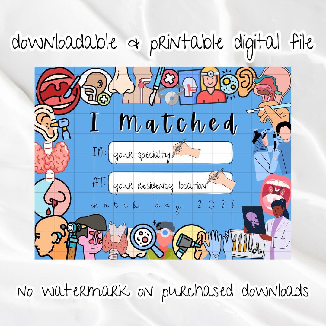 2026 ENT Match Day Sign, Medical Residency Celebration (digital File ...