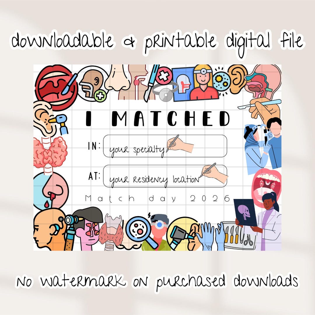 2026 ENT Match Day Sign, I Matched, White (digital File) - Etsy