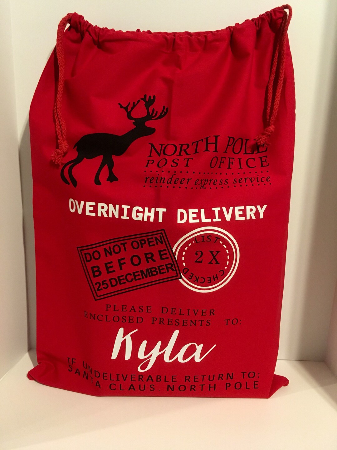 Red Santa Sack, Christmas Gift Bag, Drawstring Sack , Gift Deliver Bag ...