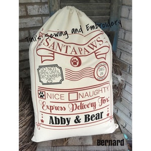 Santa Paws Santa Sack, Pet Santa Bag, Drawstring Sack , Delivery Bag ...