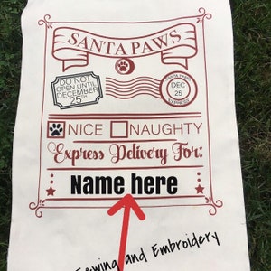 Santa Paws Santa Sack, Pet Santa Bag, Drawstring Sack , Delivery Bag ...