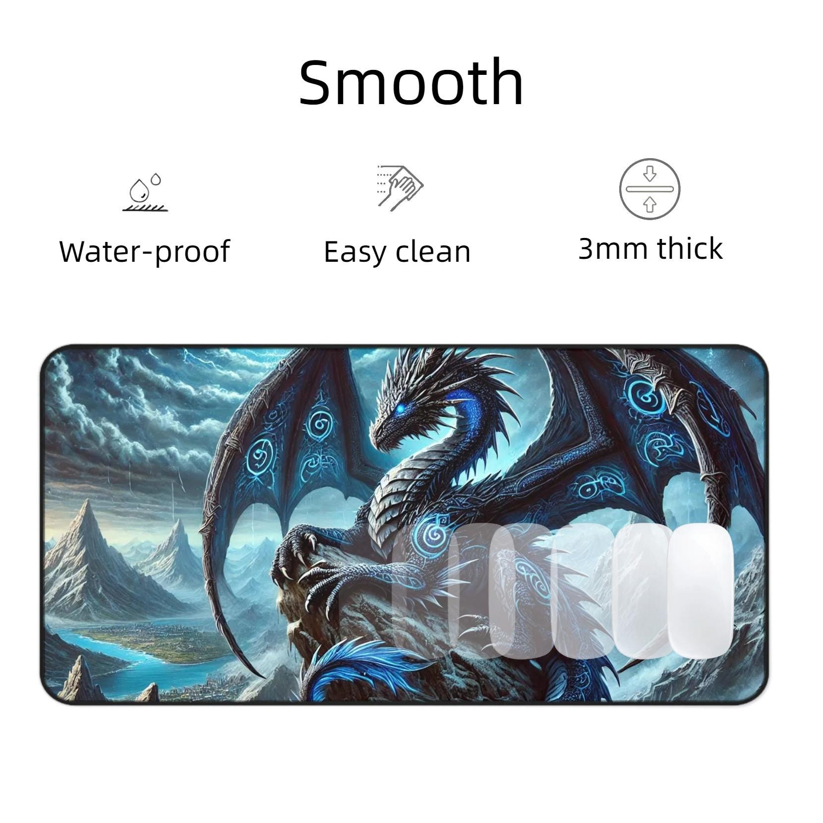 Blue Dragon Desk Mat, Fantasy Gaming Desk Mat, Epic Mystical Dragon ...