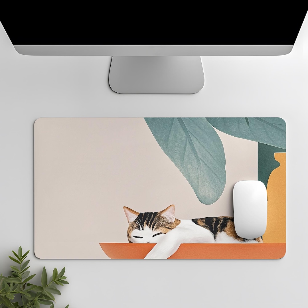 Cat-themed Desk Mat, Modern Office Decor, Cute Mouse Pad, Gift for Cat ...