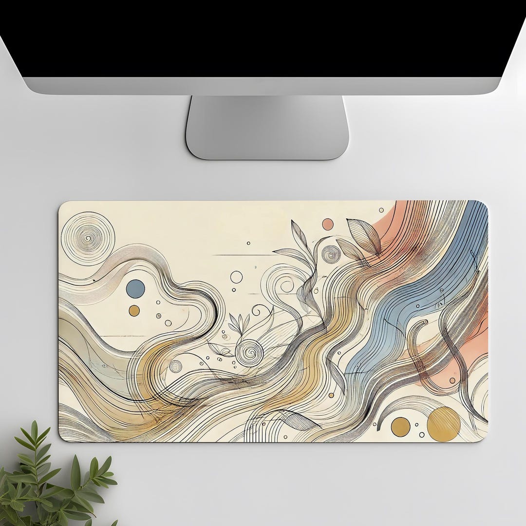 Abstract Line Art Mouse Pad, Minimalist Desk Mat, Modern Artistic ...