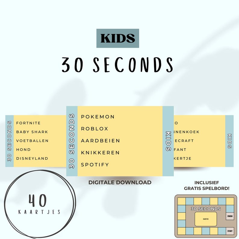 Kids 30 Seconds • 40 kaartjes • Nederlands • Digitale download ...