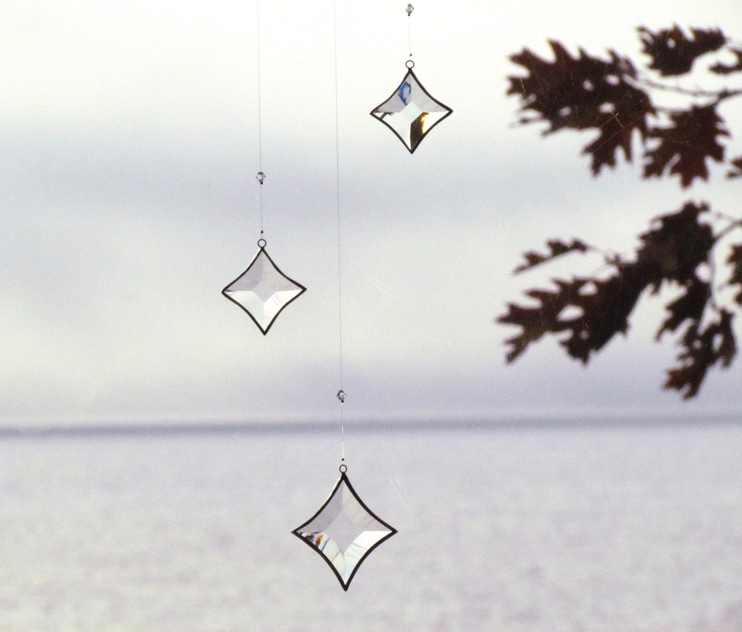 Hanging Mobile - Clear Beveled Stained Glass Crystal and Silver Colored ...
