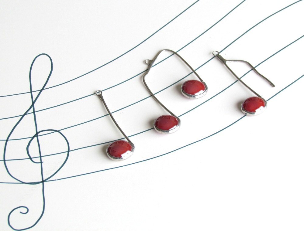 Cinnamon Red and Silver Glass Music Note Hanging Ornaments Set - Etsy