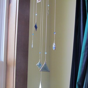 Blue Glass Crystal Hanging Mobile Blue Sparkling Geometric Art Handmade ...