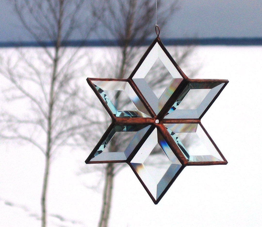 3D Handmade Stained Glass Star Suncatcher in Clear Beveled Glass and ...